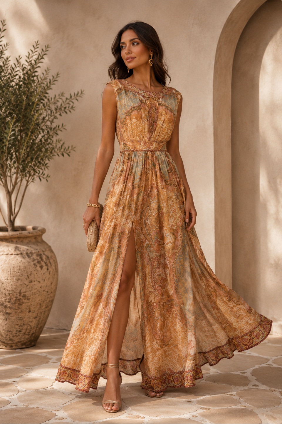 Celeste Draped Mesh Pleated Maxi Dress - Light Beige | Maxi Dress ...