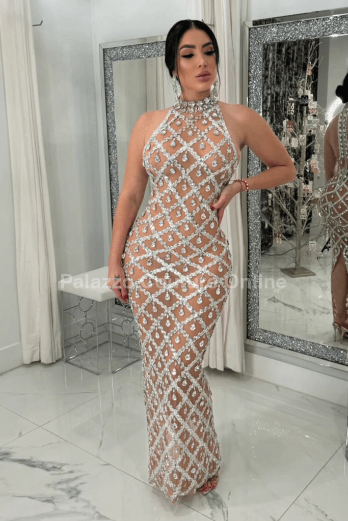 Rocio Drops Maxi Dress (Nude) - Palazzo Couture Online